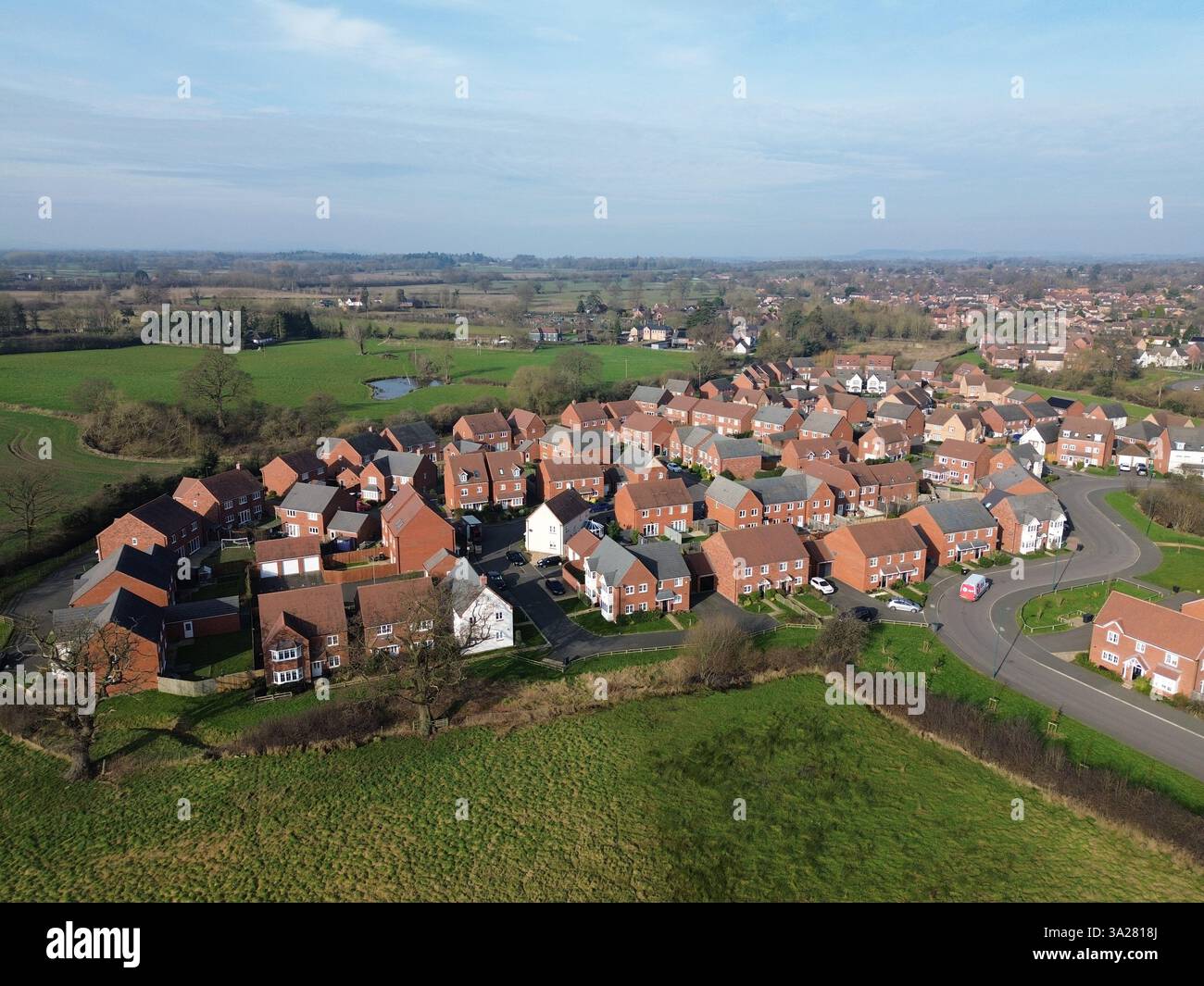 aerial view of a modern housing development on the edge of a town Stock ...