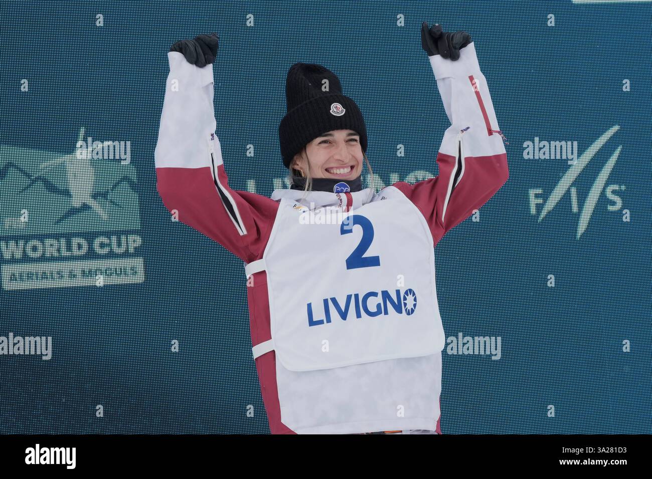France's Perrine Laffont celebrates her third place in the women's ...
