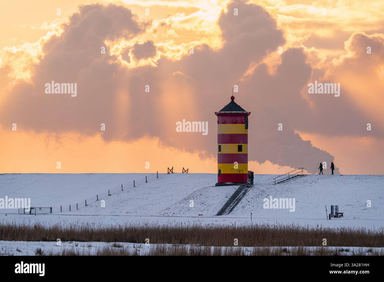 Pilsum, Germany - February 13, 2025: Lighthouse of Pilsum during sunset ...