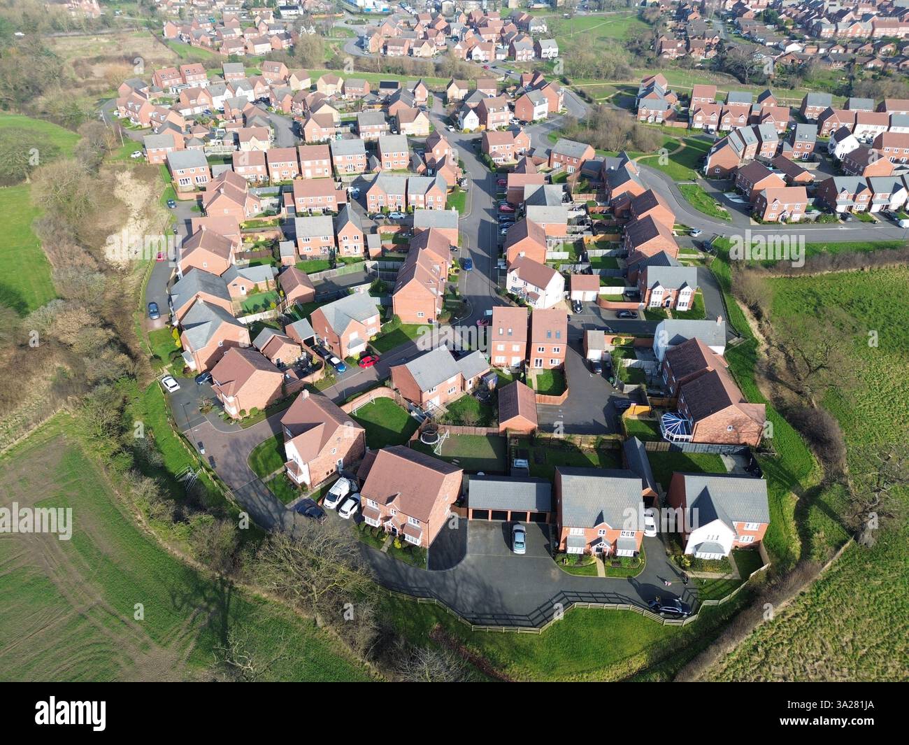 aerial view of a modern housing development on the edge of a town Stock ...