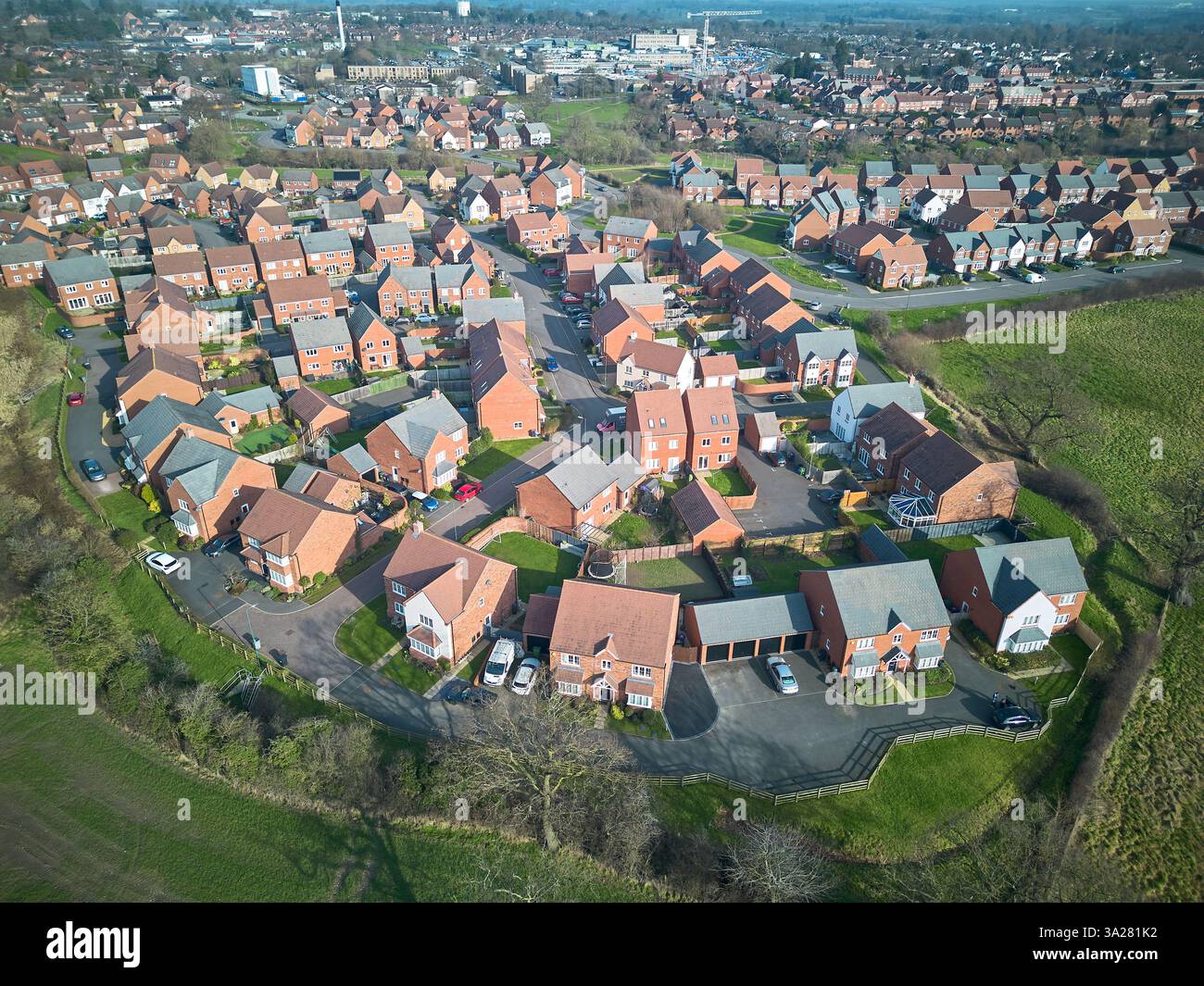 aerial view of a modern housing development on the edge of a town Stock ...