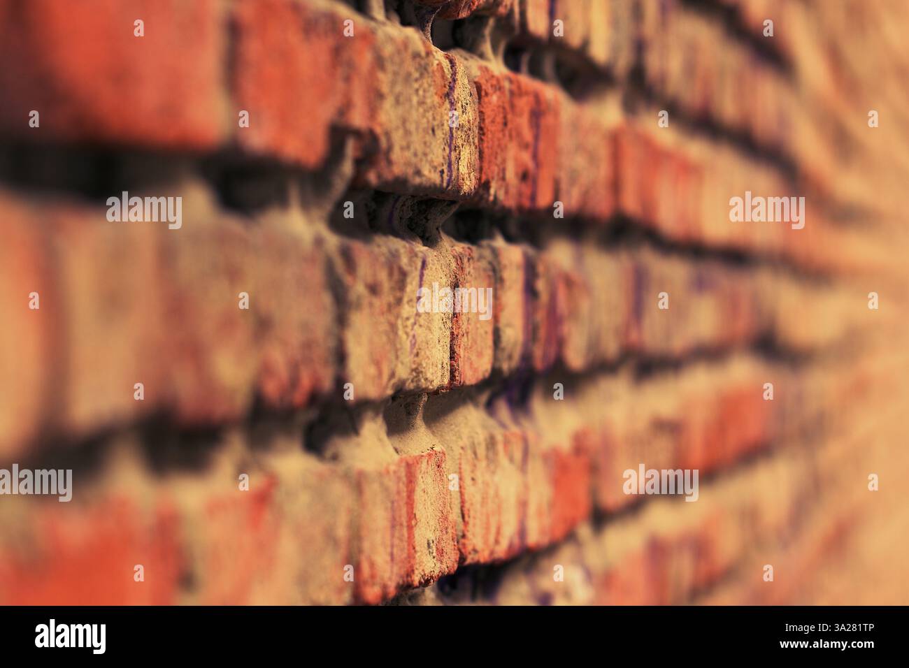 A close-up view of a textured brick wall, showcasing the rough surface ...