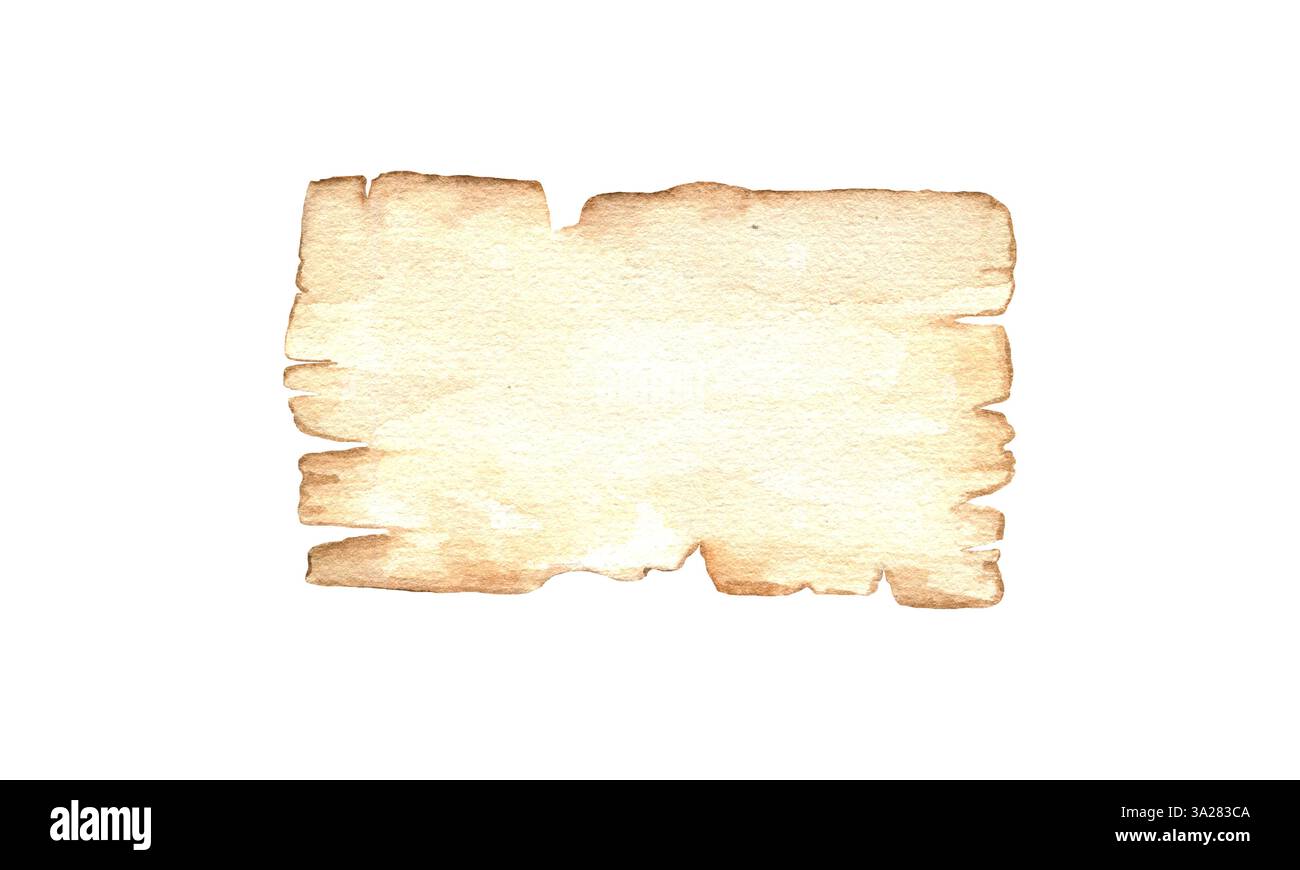 Watercolor rectangle blank ancient paper with torn edges illustration ...
