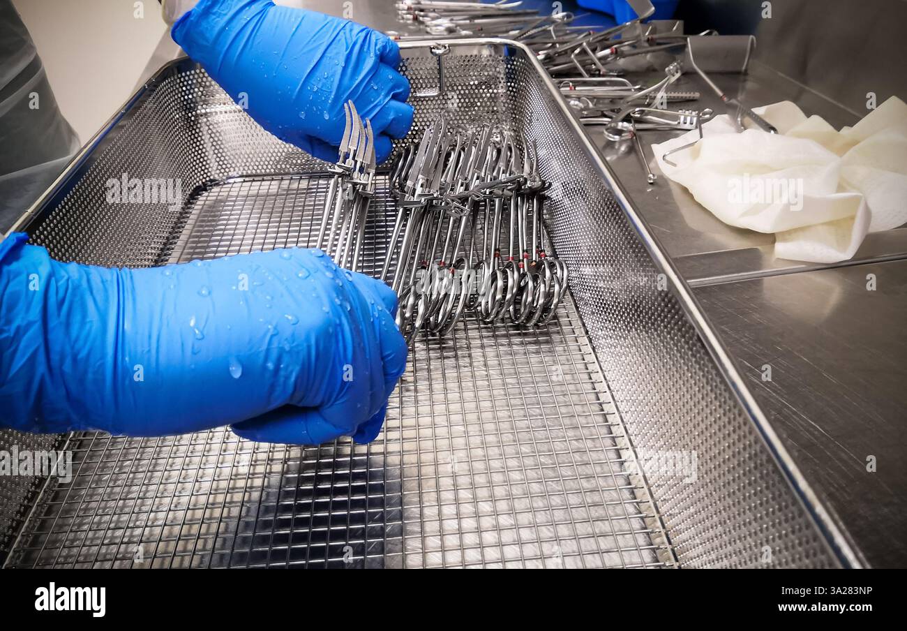 Nurse Cleaning and Arranging Medical Surgical Instrument for Washing ...