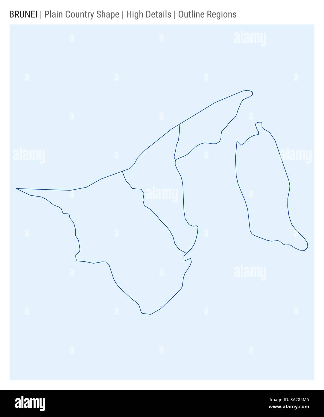 Brunei plain country map. High details. Outline regions style. Shape of ...
