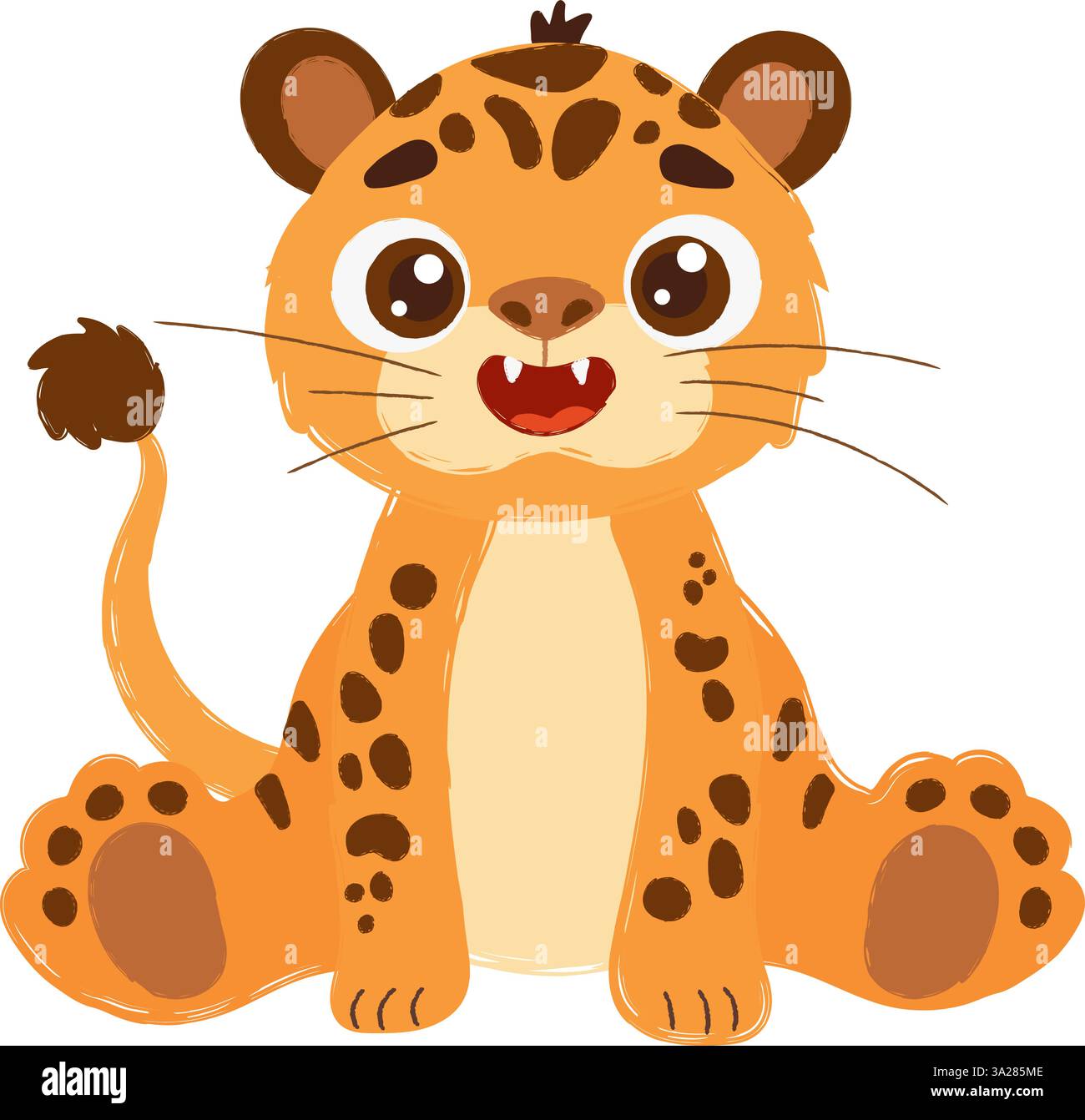 Adorable cartoon illustration of a sitting leopard with bright eyes ...