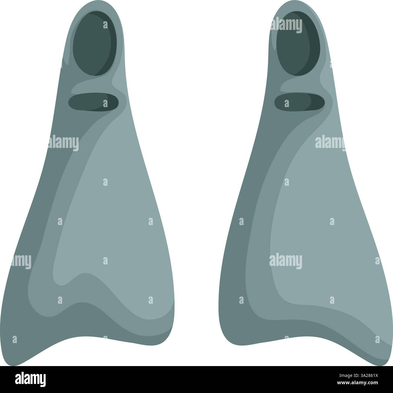 Digital illustration of a pair of gray swimming fins, commonly used for ...