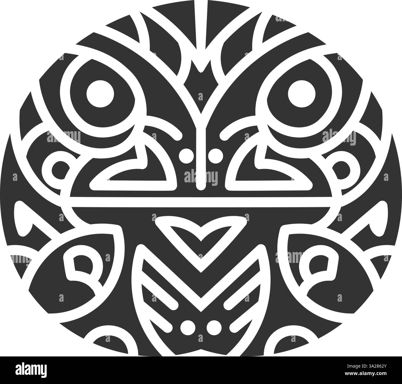 Intricate black and white tribal frog illustration with a circular ...