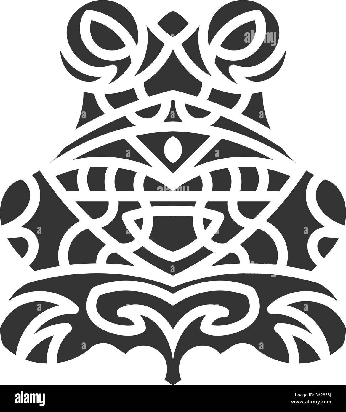 Intricate black and white tribal frog illustration featuring bold ...