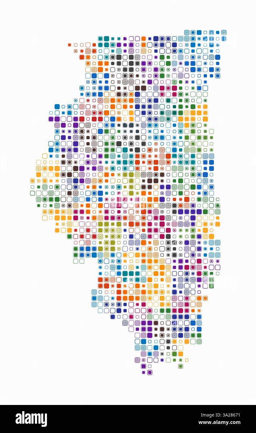 Illinois, shape of the state built of colored cells. Digital style map ...