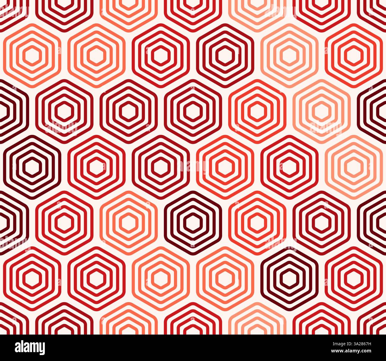 Abstract template background. Bold stacked rounded hexagons mosaic cells. Red color tones. Large ...
