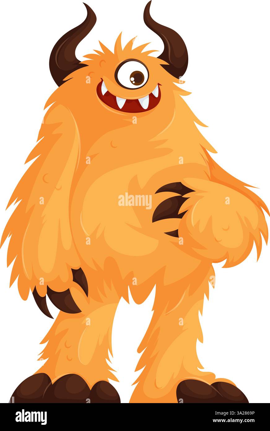 Playful cartoon-style furry orange monster with a single large eye ...