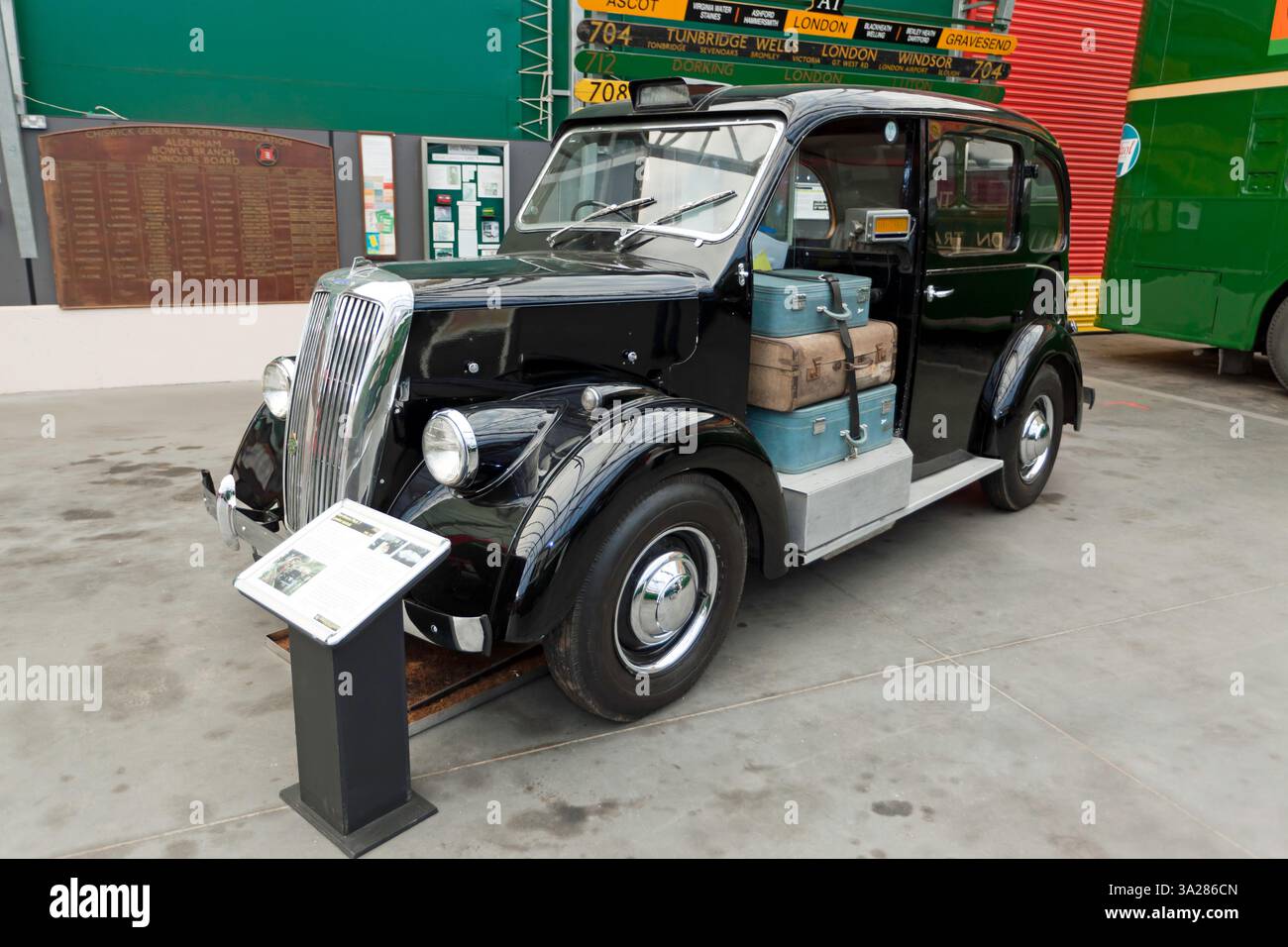 Three-quarters Front View of a Black, 1955, Beardmore Mk7, London Taxi ...