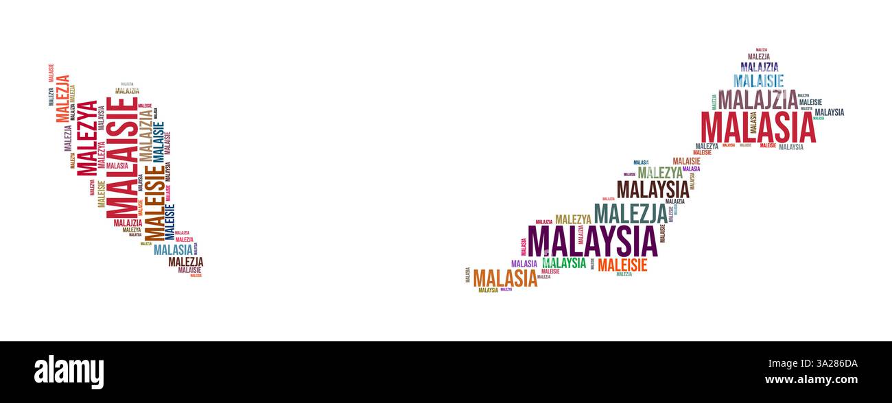 Malaysia country shape word cloud. Typography style country ...