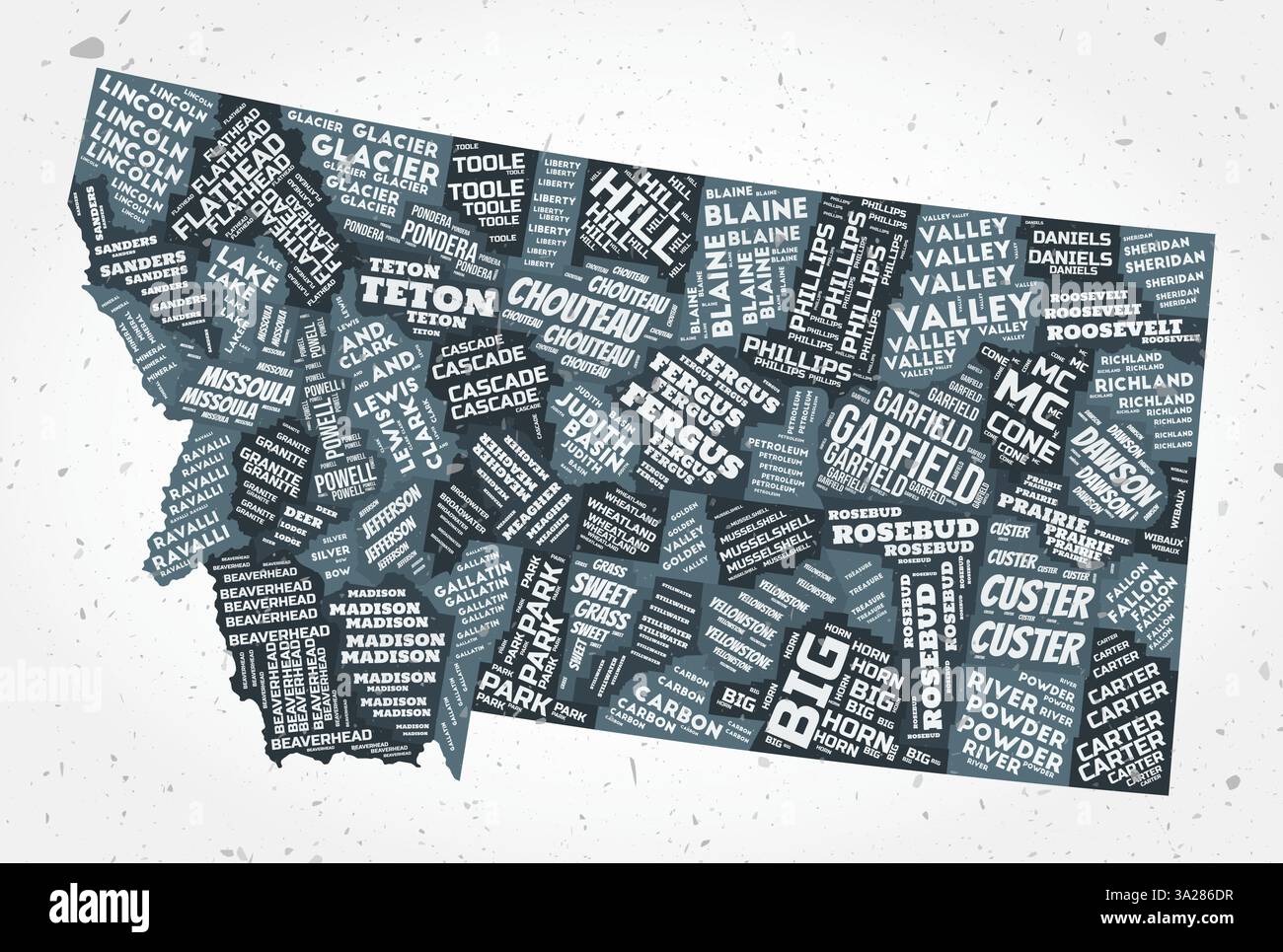 Montana counties word clouds. State shape on textured background ...