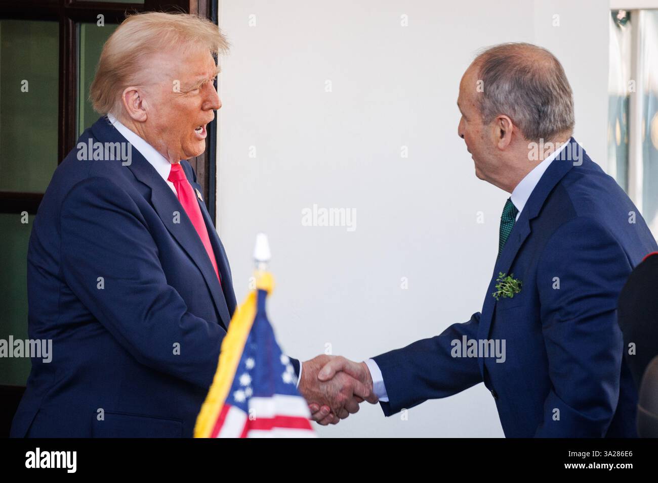 President Donald Trump greets Taoiseach of Ireland Micheal Martin as he ...