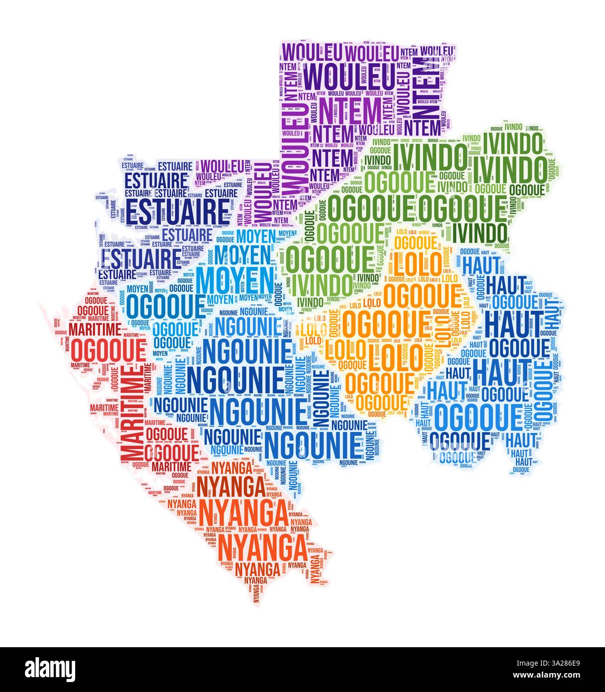 Gabon region word cloud. Country shape design. Gabon colored ...