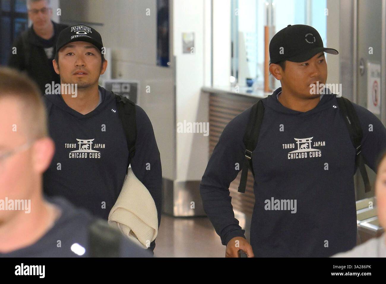 Seiya Suzuki, left, and Shota Imanaga of the Chicago Cubs arrive at ...