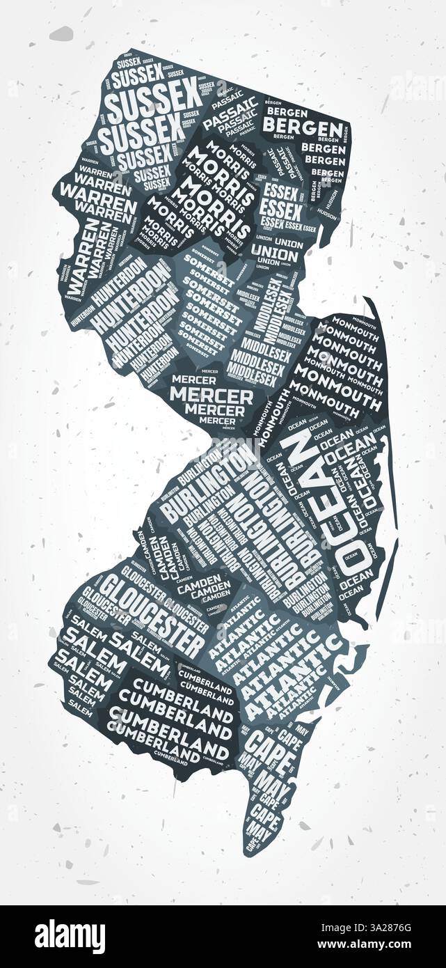 New Jersey counties word clouds. State shape on textured background ...