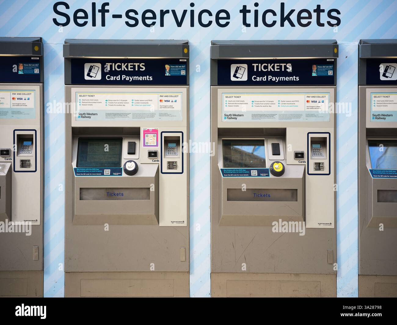 self-service ticket machines at Waterloo rail station, London, England ...