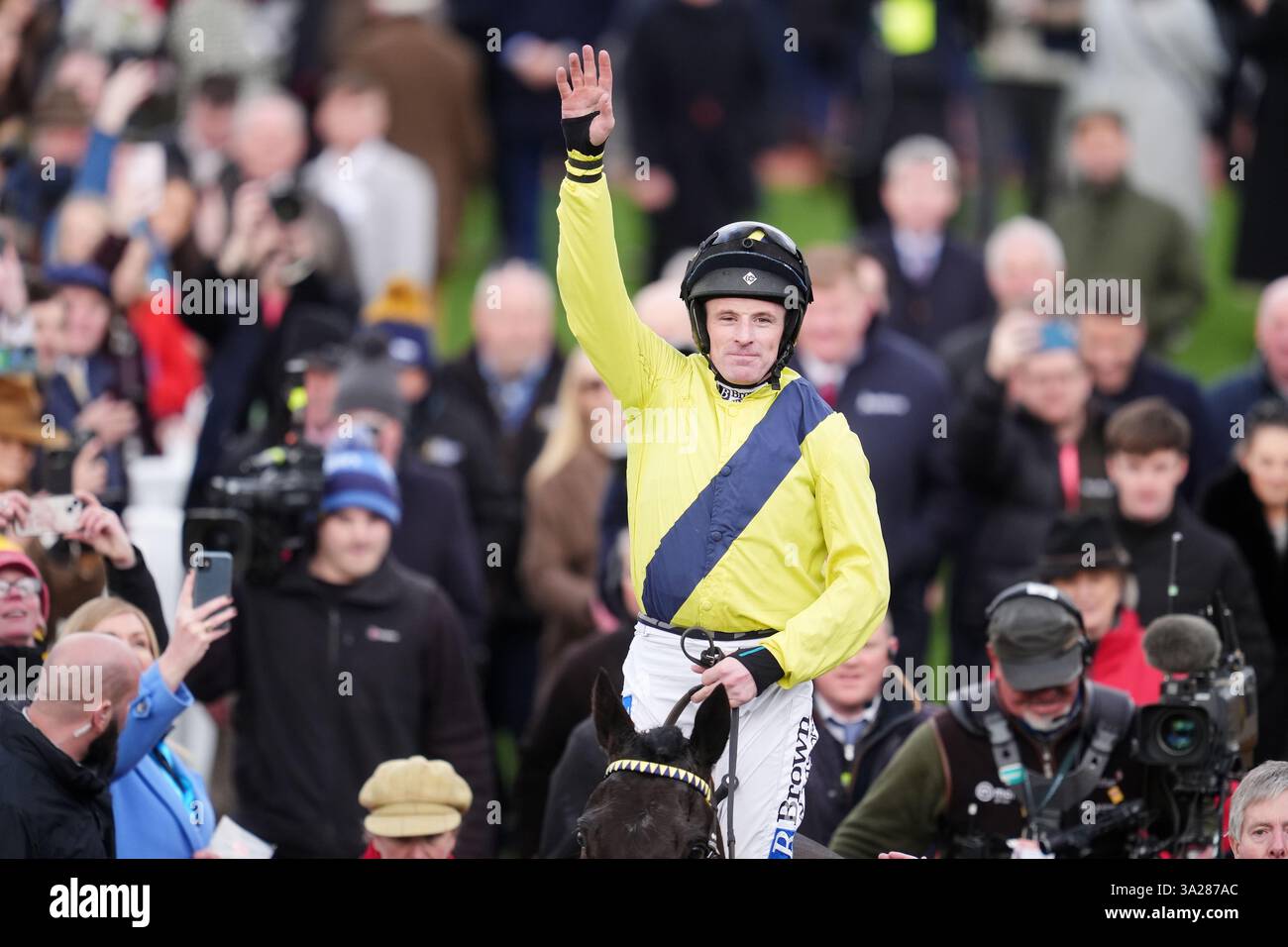 Sean Flanagan aboard Marine Nationale after winning the BetMGM Queen Mother Champion Chase on ...
