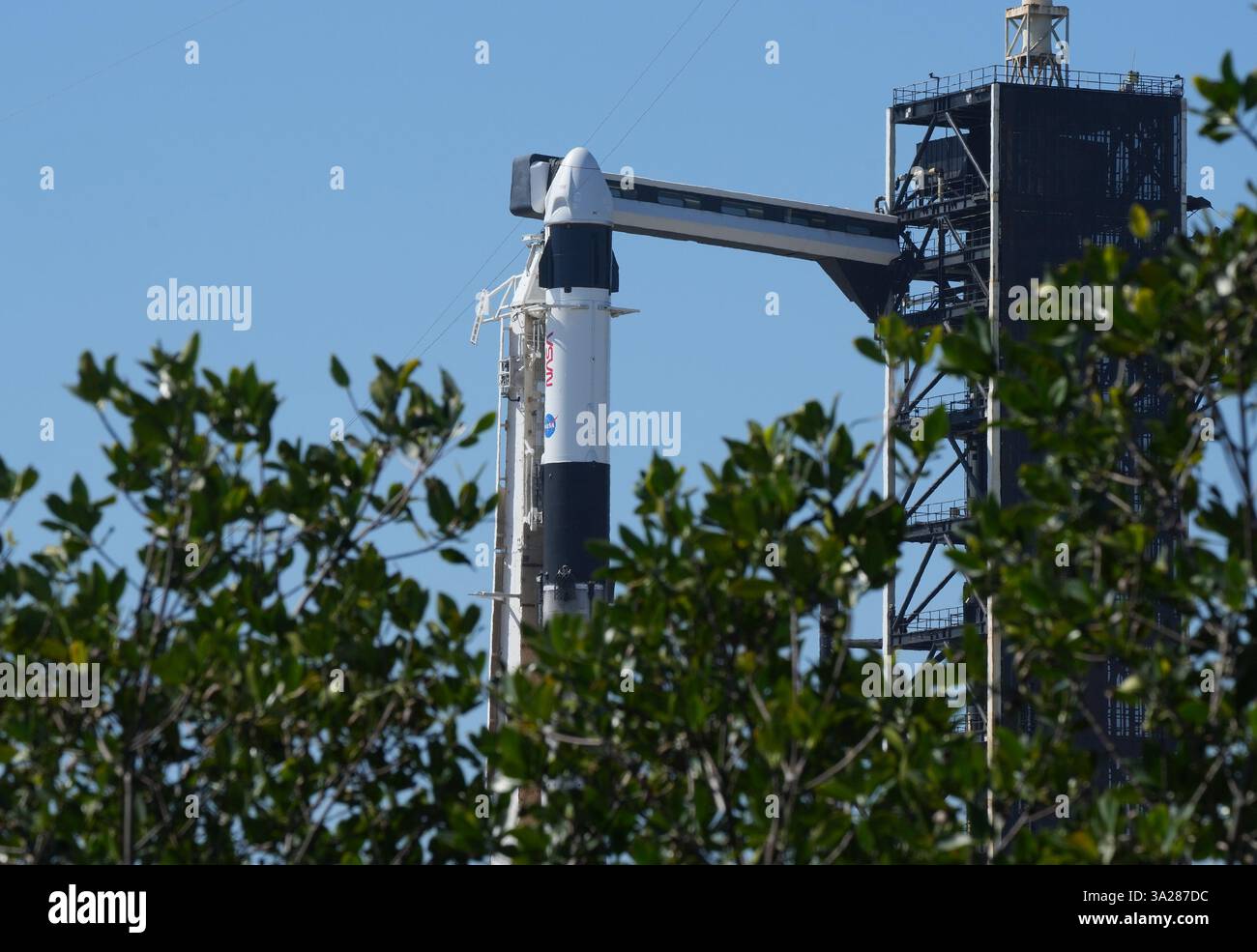 A SpaceX Falcon 9 rocket sits on Launch Complex-39A in preparation to ...