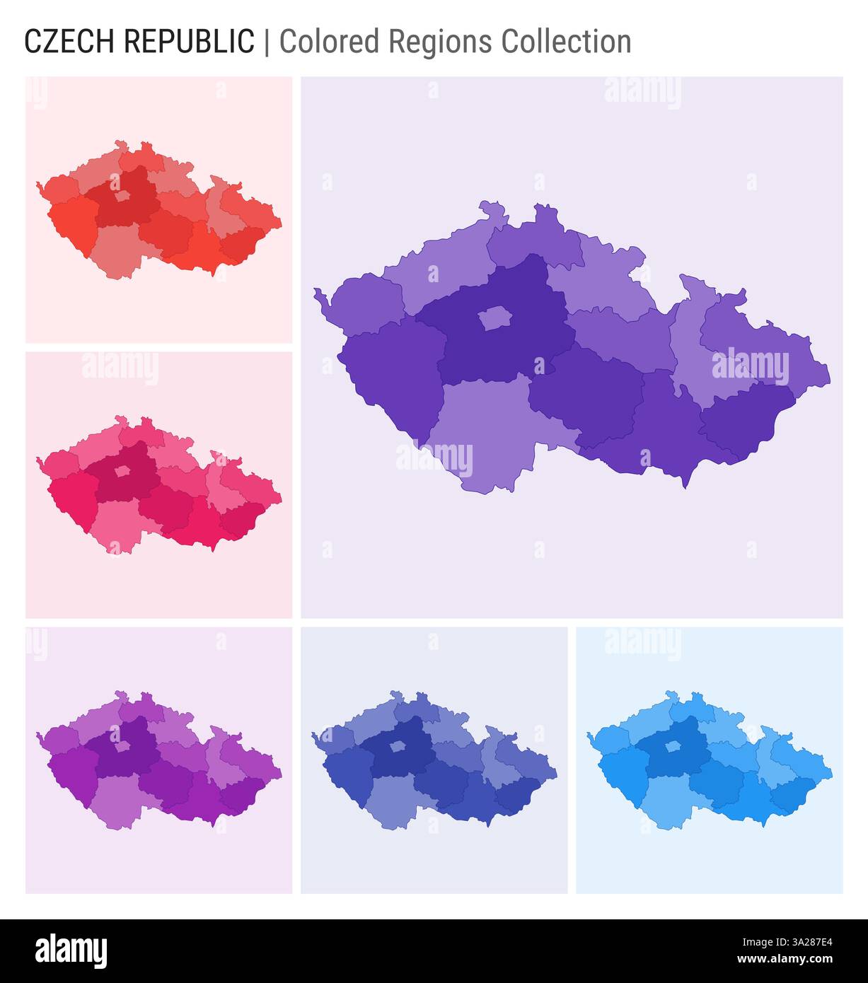 Czech Republic map collection. Country shape with colored regions. Deep ...