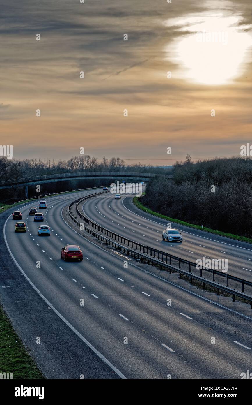 An elevated view of vehicles travelling on the M3 motorway at ...