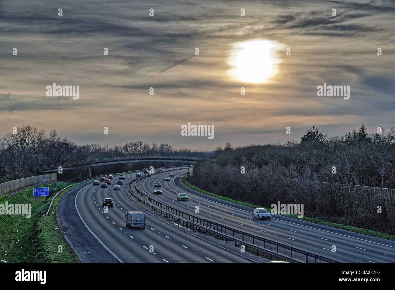 An elevated view of vehicles travelling on the M3 motorway at ...