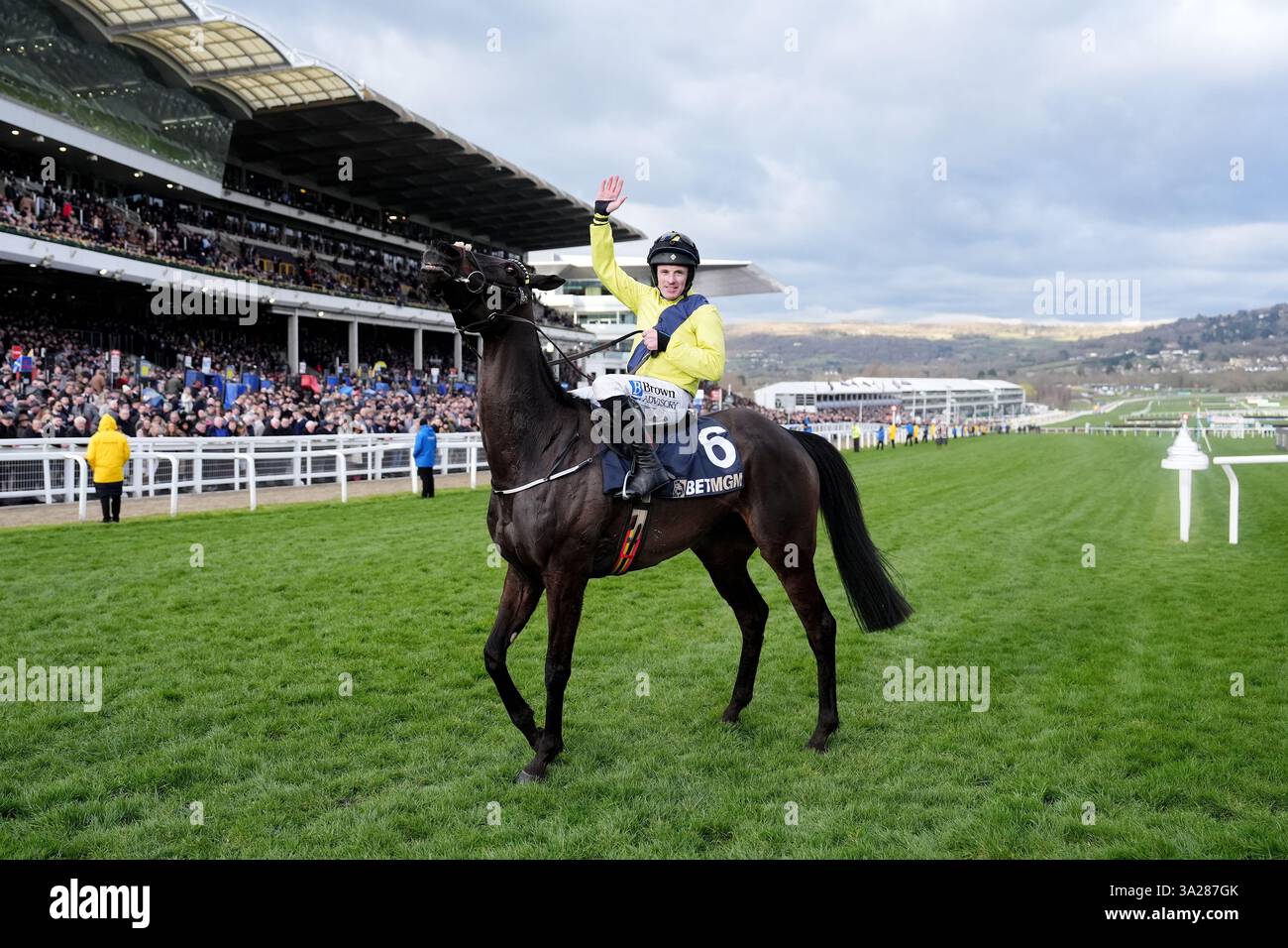 Sean Flanagan aboard Marine Nationale after winning the BetMGM Queen Mother Champion Chase on ...