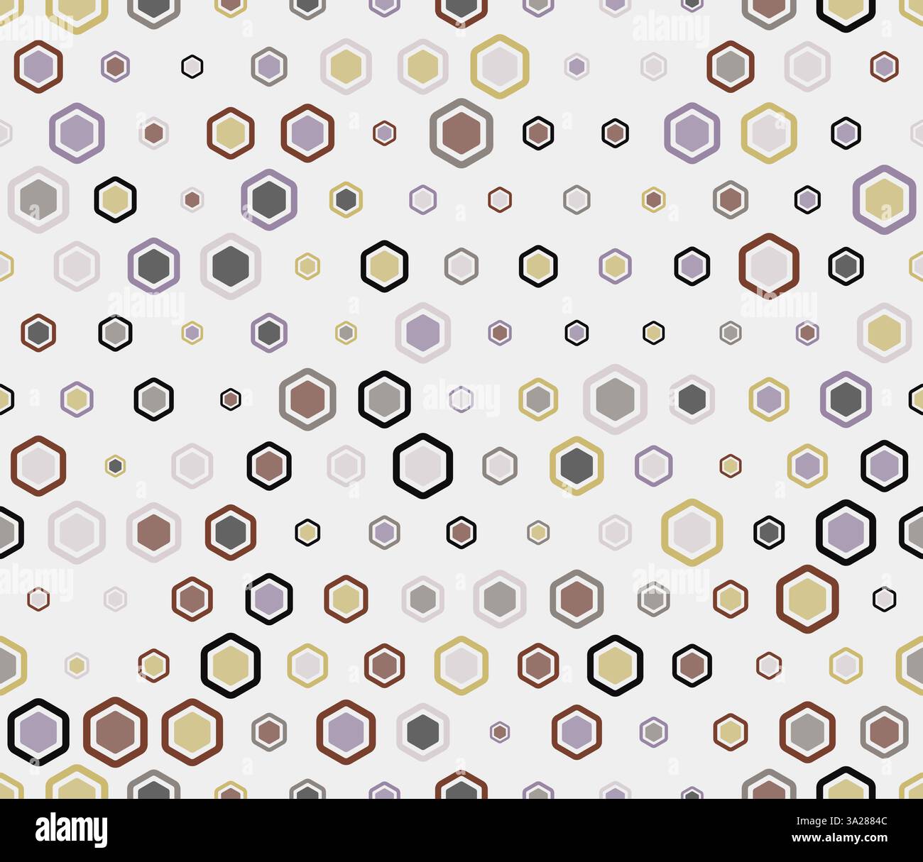 Vector seamless pattern. Multicolored geometric elements of varied size. Bold rounded hexagon ...
