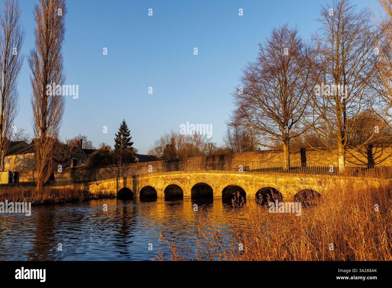 Arched bridge over the River Glyume, inlet to the lake at Blenheim ...