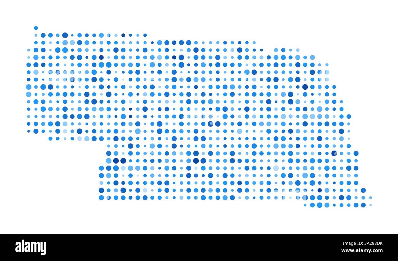 Nebraska Dot Map. US State Digital Style Shape. Nebraska vector image. US State shape blue ...