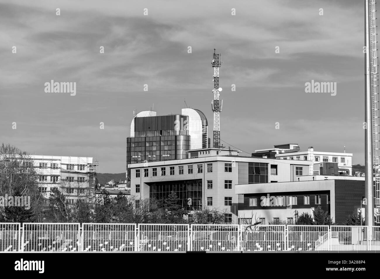 Architectural detail from a white modern concrete building with ...