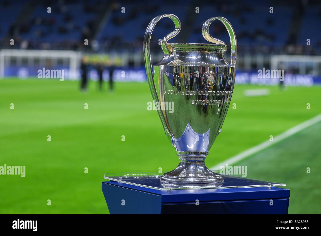 Milan, Italy. 11th Mar, 2025. The UEFA Champions League trophy is ...
