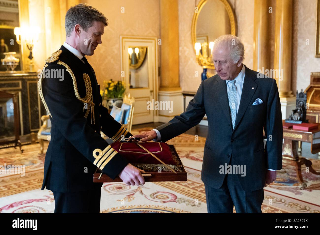 King Charles III provides a blessing for a new ceremonial sword for the ...