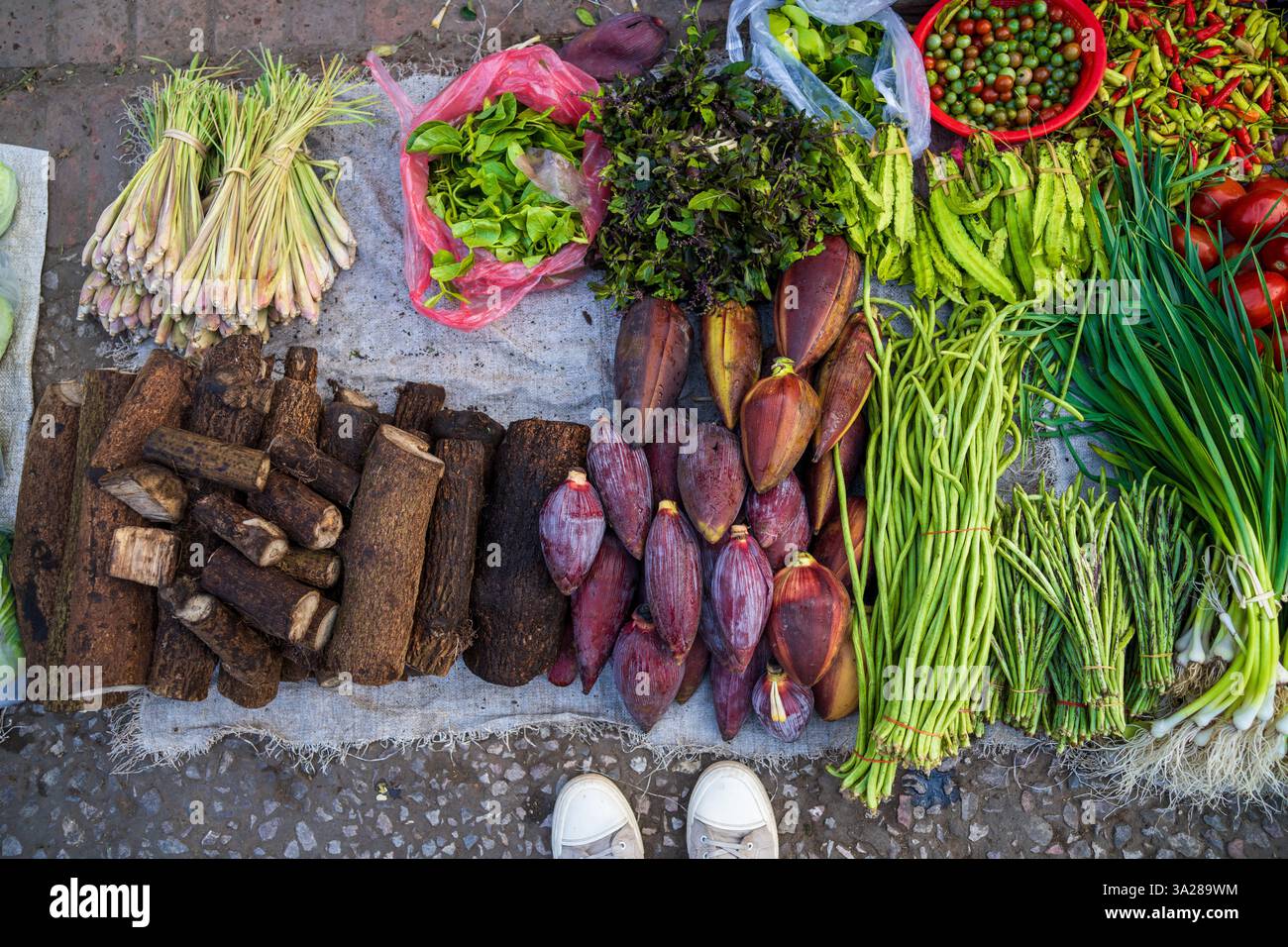 Luang Prabang market produce, Laos. Fresh vegetables, local food Stock ...
