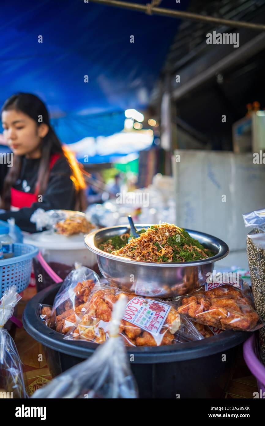 Luang Prabang market snacks, Laos. Packaged sweets, local treats Stock ...