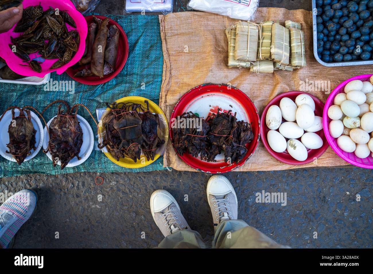 Luang Prabang market food, Laos. Exotic delicacies, local cuisine Stock ...