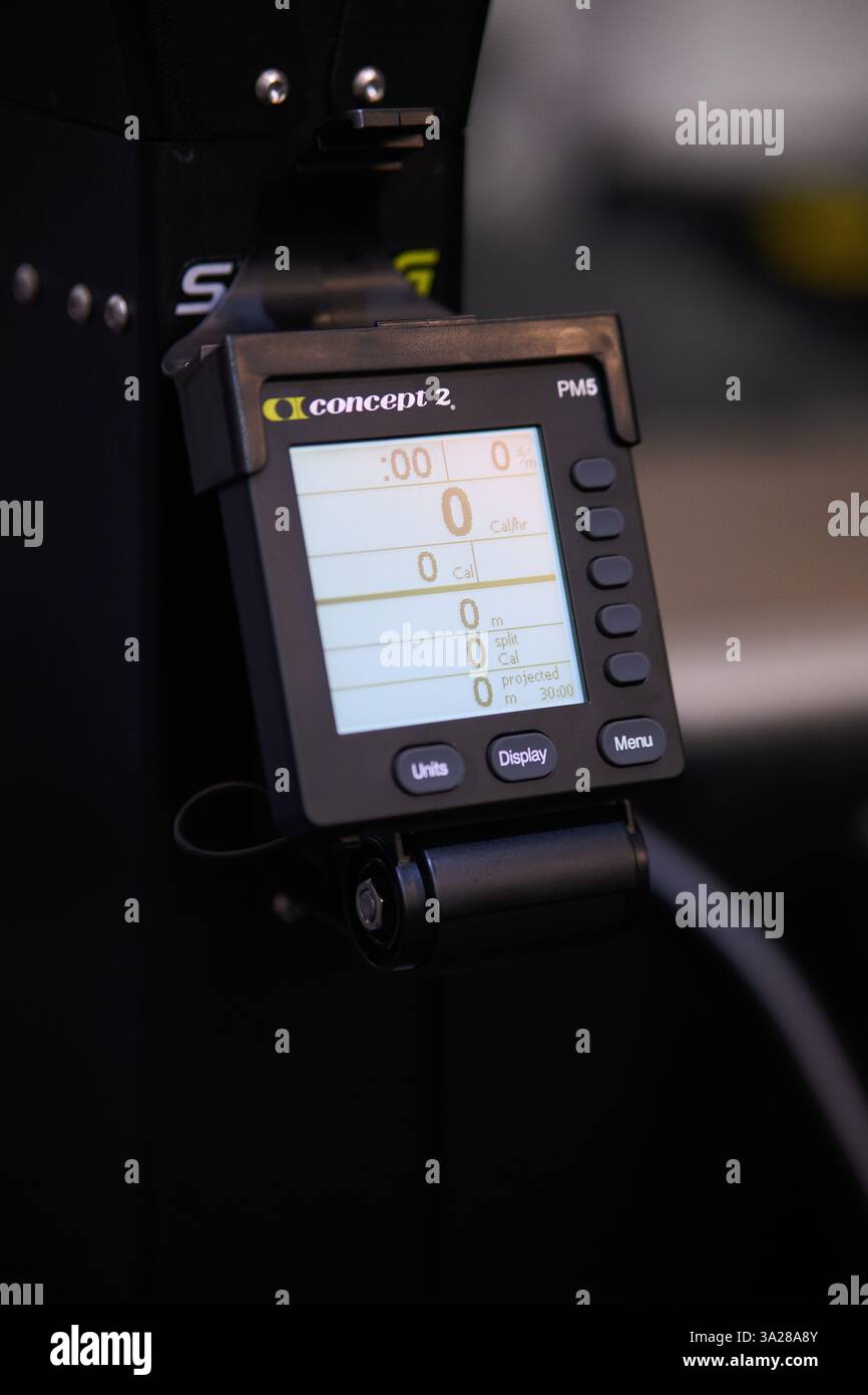 A black device with a screen that says Concept 2 on it. The device is ...