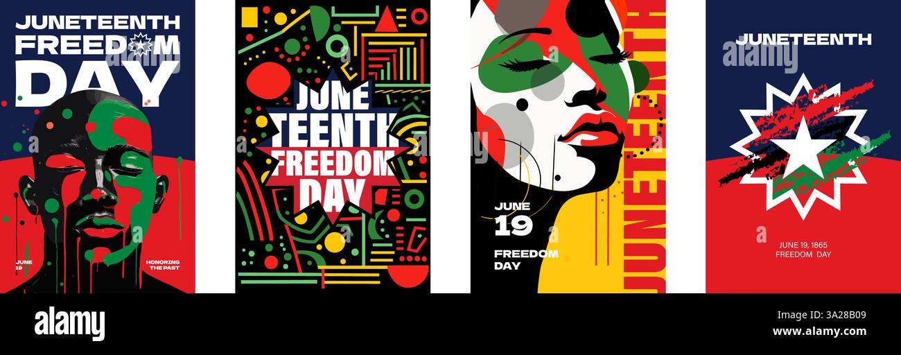 Juneteenth celebration poster set with African American heritage ...