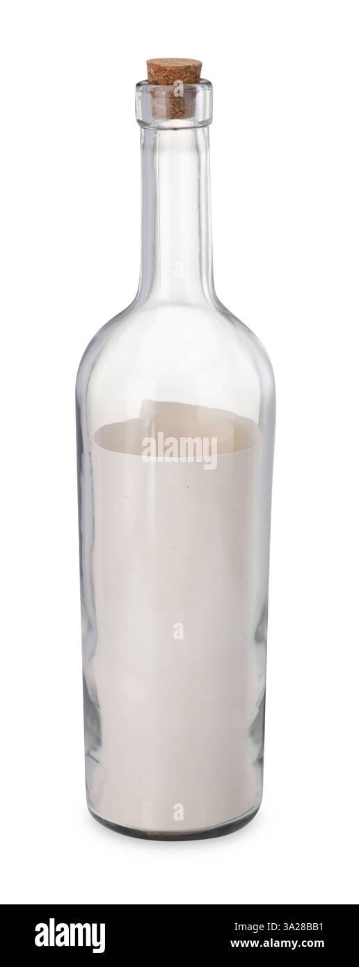 Rolled letter in corked glass bottle isolated on white Stock Photo - Alamy
