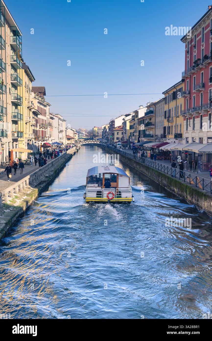 Milan, Italy. February 06, 2025. Naviglio Grande Canal, located in ...
