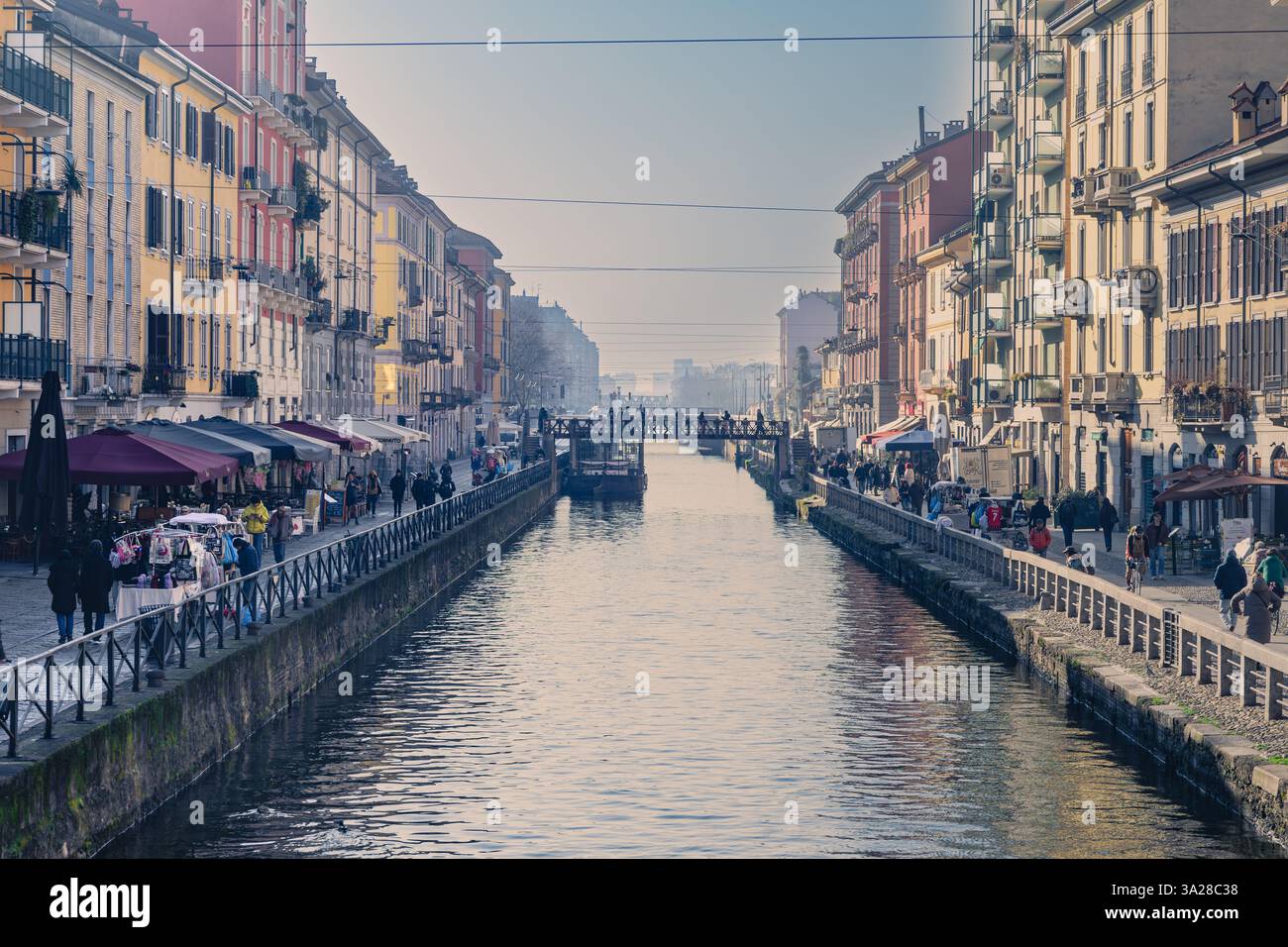 Milan, Italy. February 06, 2025. Naviglio Grande Canal, located in ...