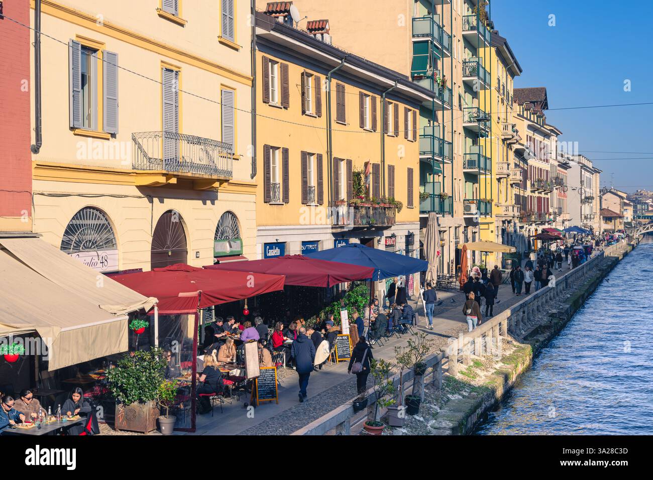 Milan, Italy. February 06, 2025. Naviglio Grande Canal, located in ...