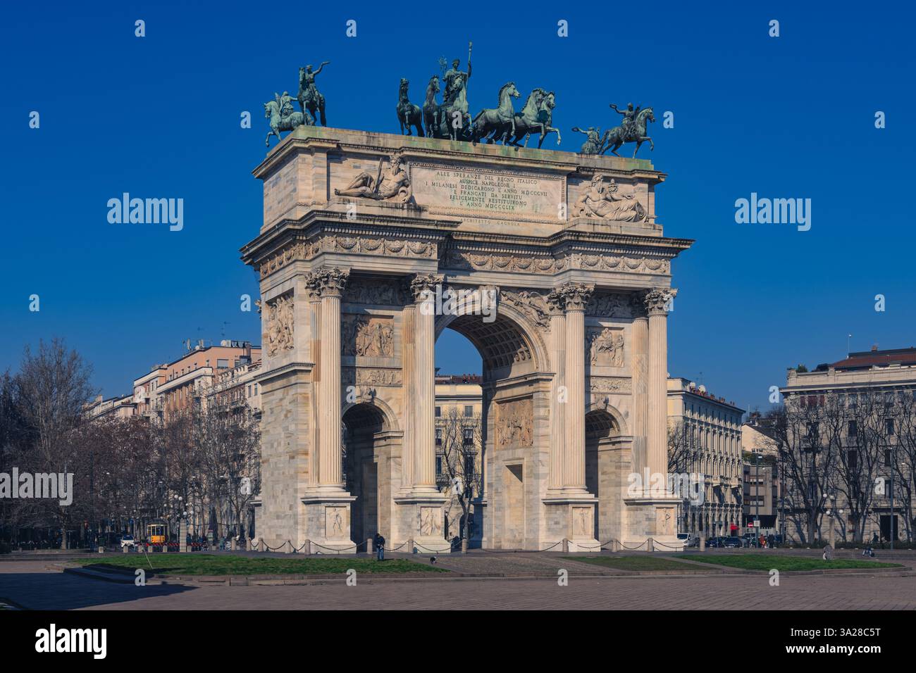 Milan, Italy. February 05, 2025. The Arch of Peace (Arco della Pace) is ...