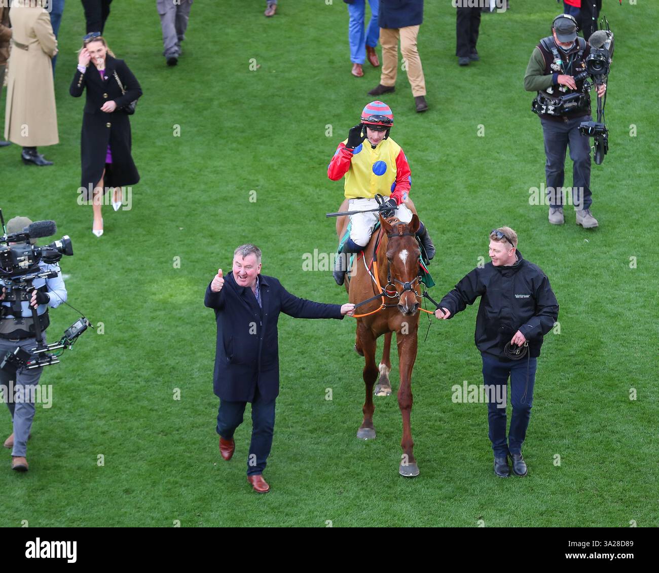 Danny Gilligan on Jazzy Matty celebrates winning the Debenhams Johnny ...