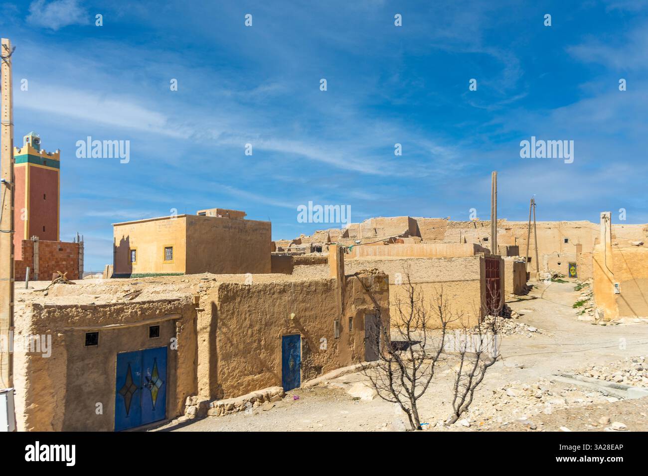 View from famous ancient berber Kasbah - Traditional adobe houses ...