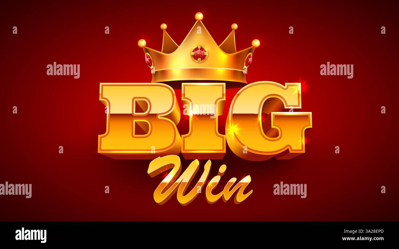 Big win golden banner. Sign with golden letters and crown. Vector ...