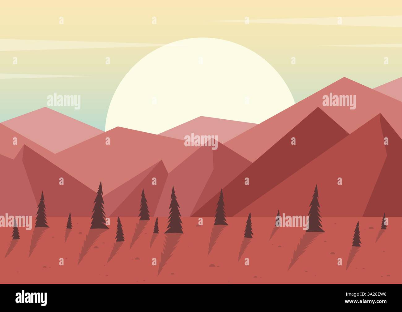 Contemporary aesthetic mountains landscape art. Terracotta colors ...